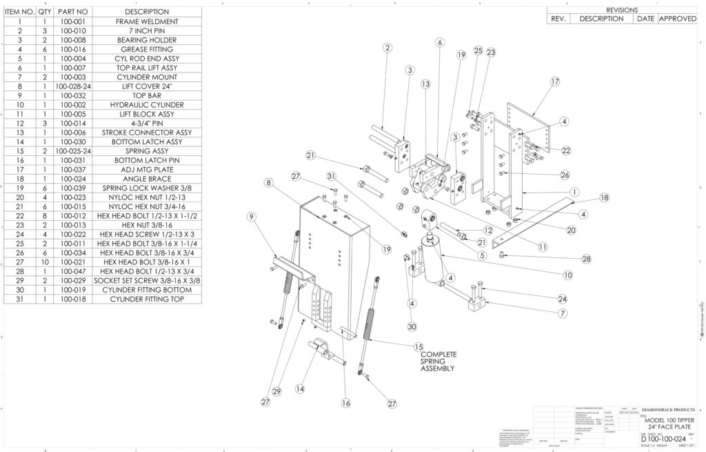 Model 100 Cart Tipper Parts - Diamondback Products