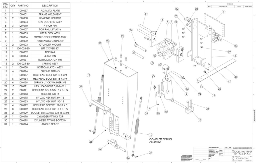 Model 100 Cart Tipper Parts - Diamondback Products