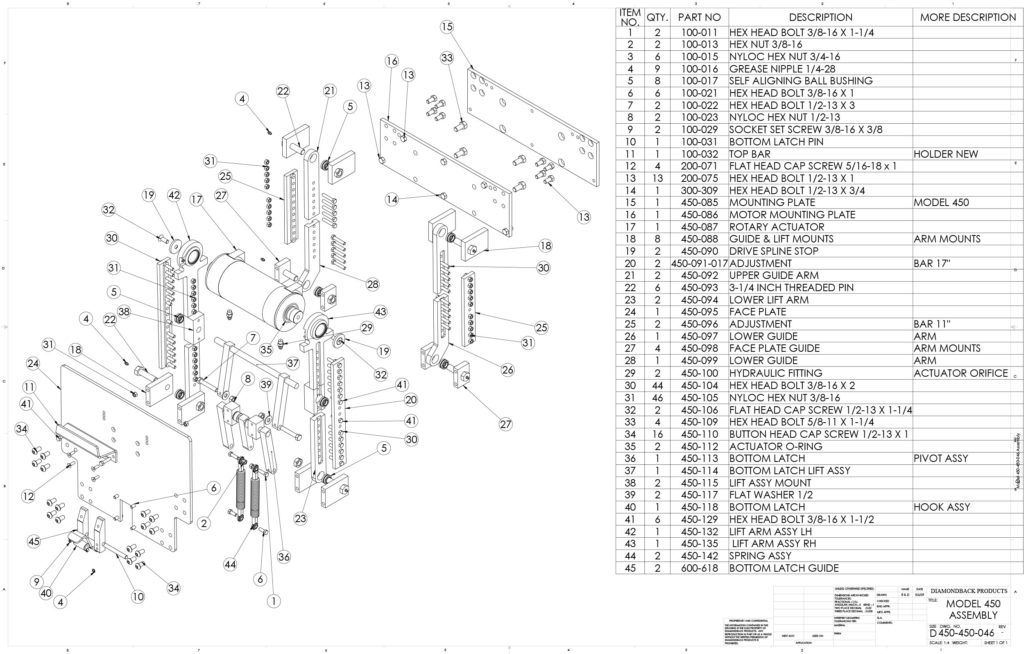 Model 450 Cart Tipper Parts - Diamondback Products