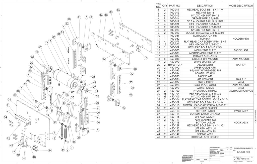 Model 450 Cart Tipper Parts - Diamondback Products