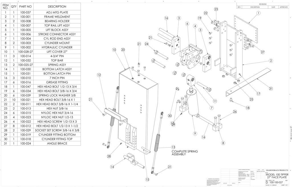Model 100 Cart Tipper Parts - Diamondback Products